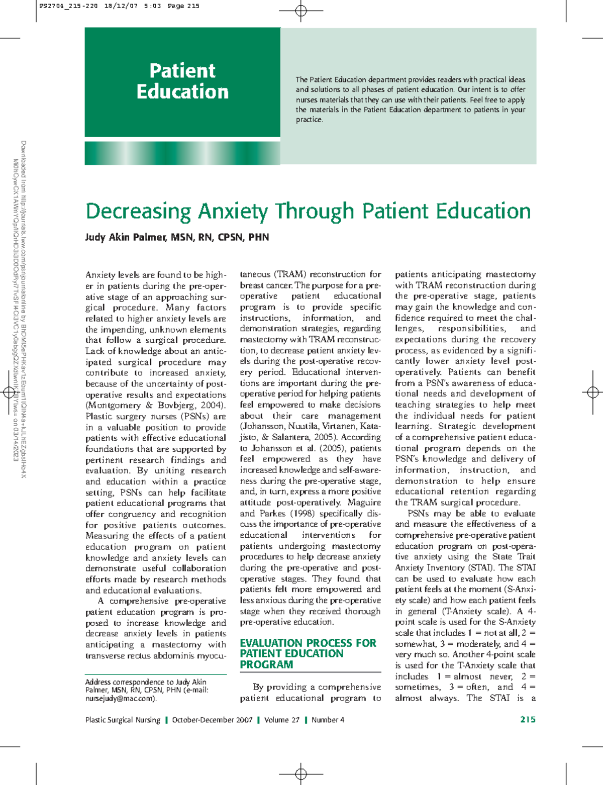 Decreasing Anxiety Through Patient Education - Patient Education ...