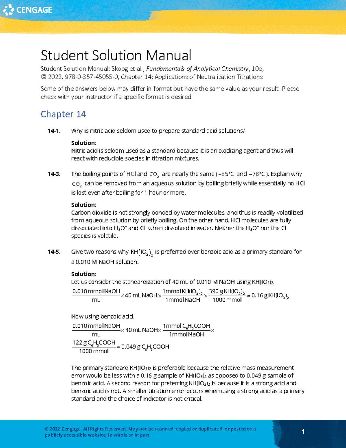 Skoog FAC 10e SSM Ch14 - ppt - 1 © 2022 Cengage. All Rights Reserved. May not be scanned, copied ...
