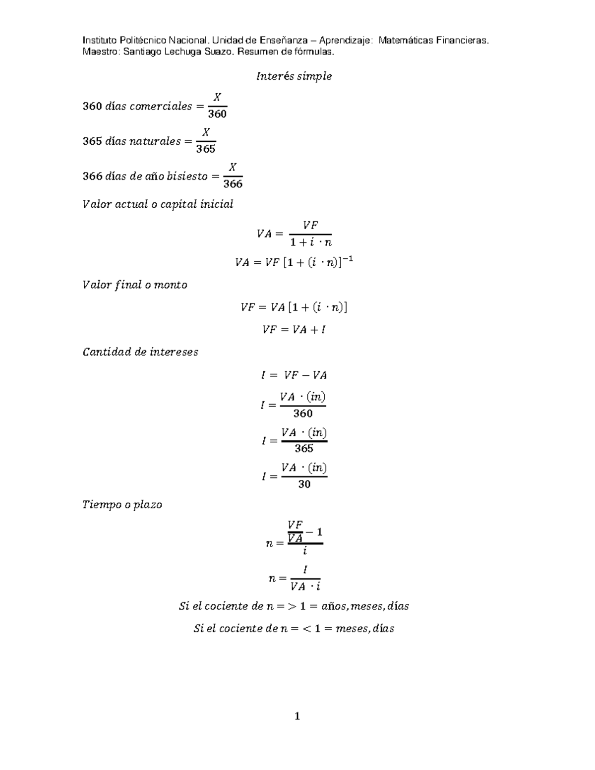2CX33 Fórmulas U1 - formulas para interes simple - Instituto ...