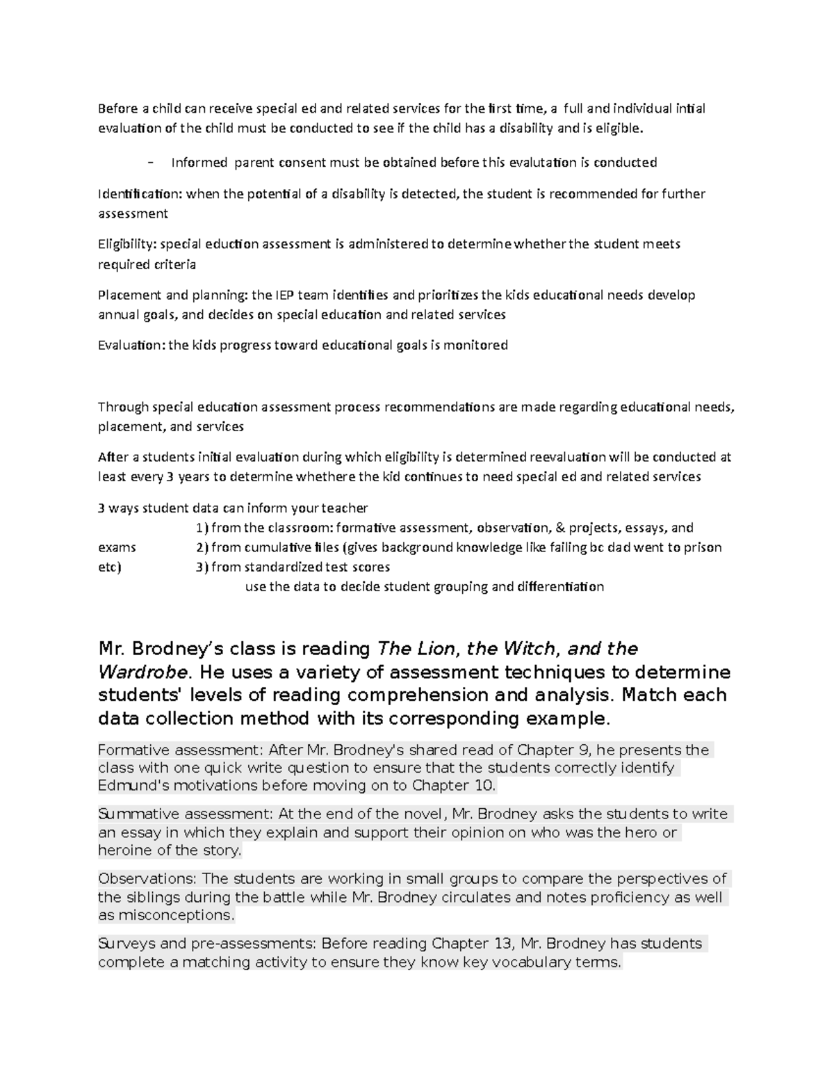 Notes assessment in sped - Before a child can receive special ed and ...