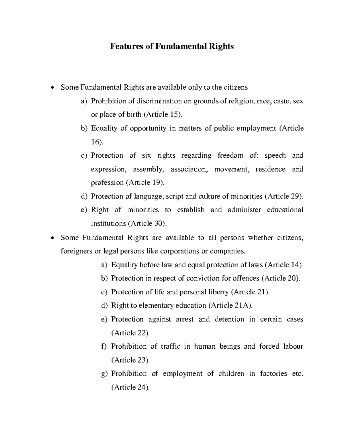 Features of Fundamental Rights - b) Equality of opportunity in matters ...