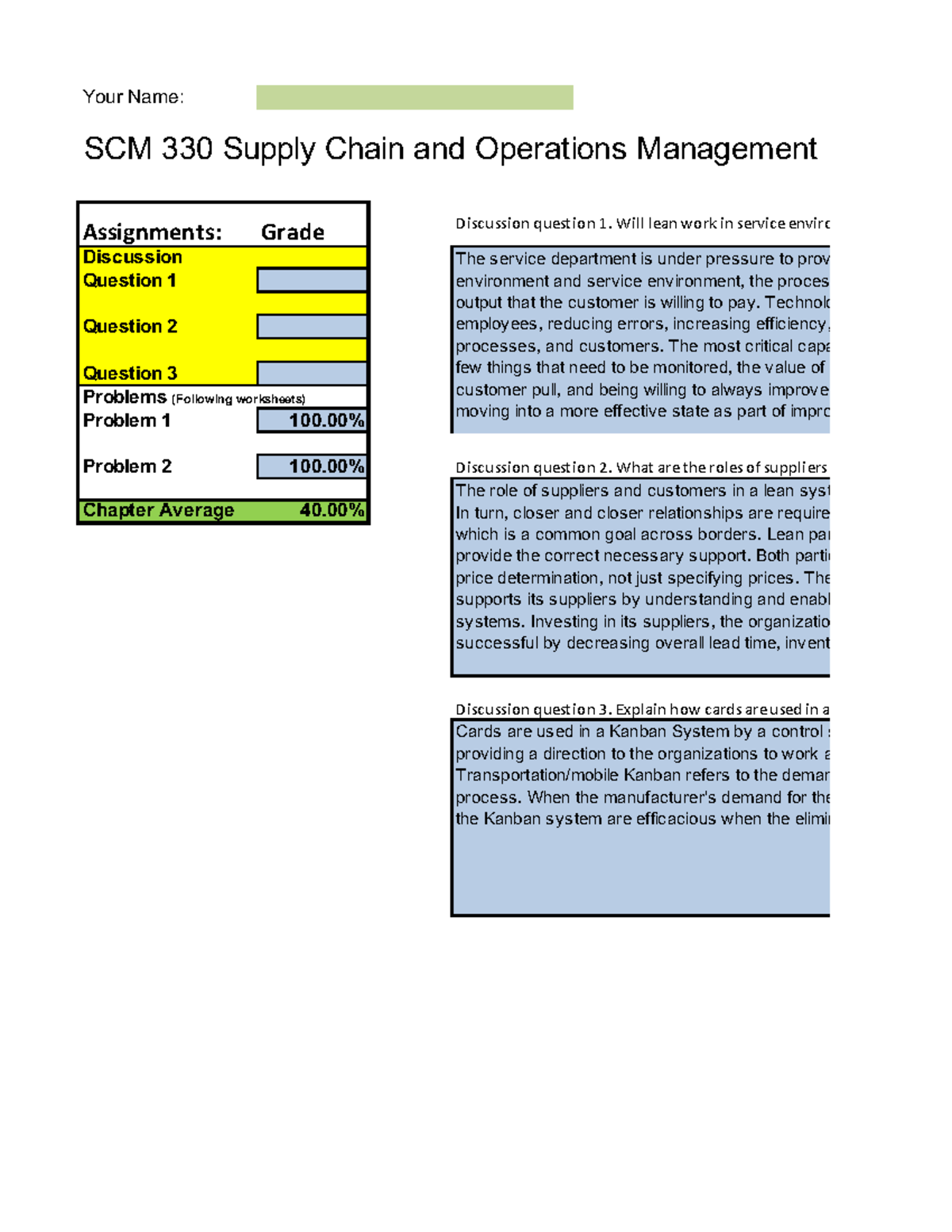 Chapter 12 Home work 330 - Your Name: SCM 330 Supply Chain and ...