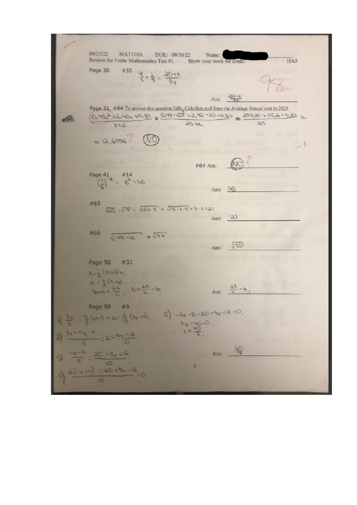MAT105 - Homework 5 - MAT 105 - Studocu