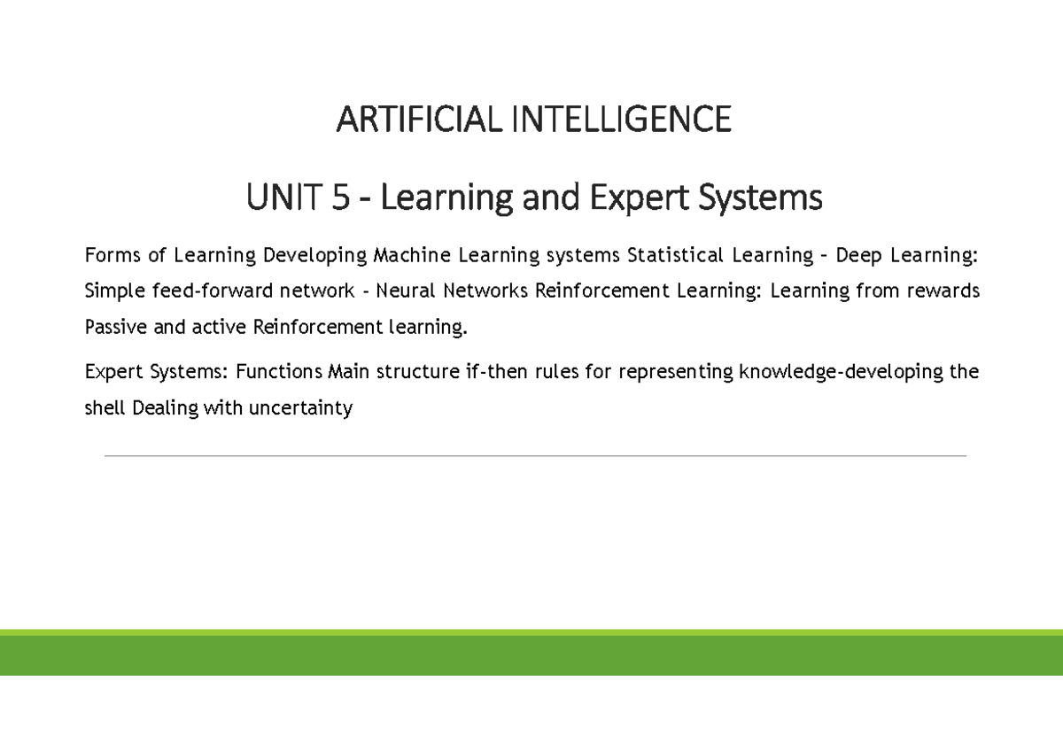 AI UNIT 5 Notes - ARTIFICIAL INTELLIGENCE UNIT 5 - Learning and Expert ...