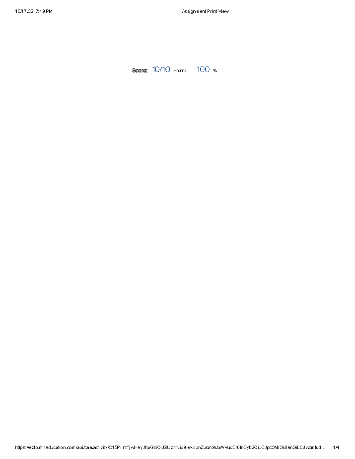 Assignment Print View ch 1 - Score: 10/10 Points 100 % 1. Award: 2 out ...