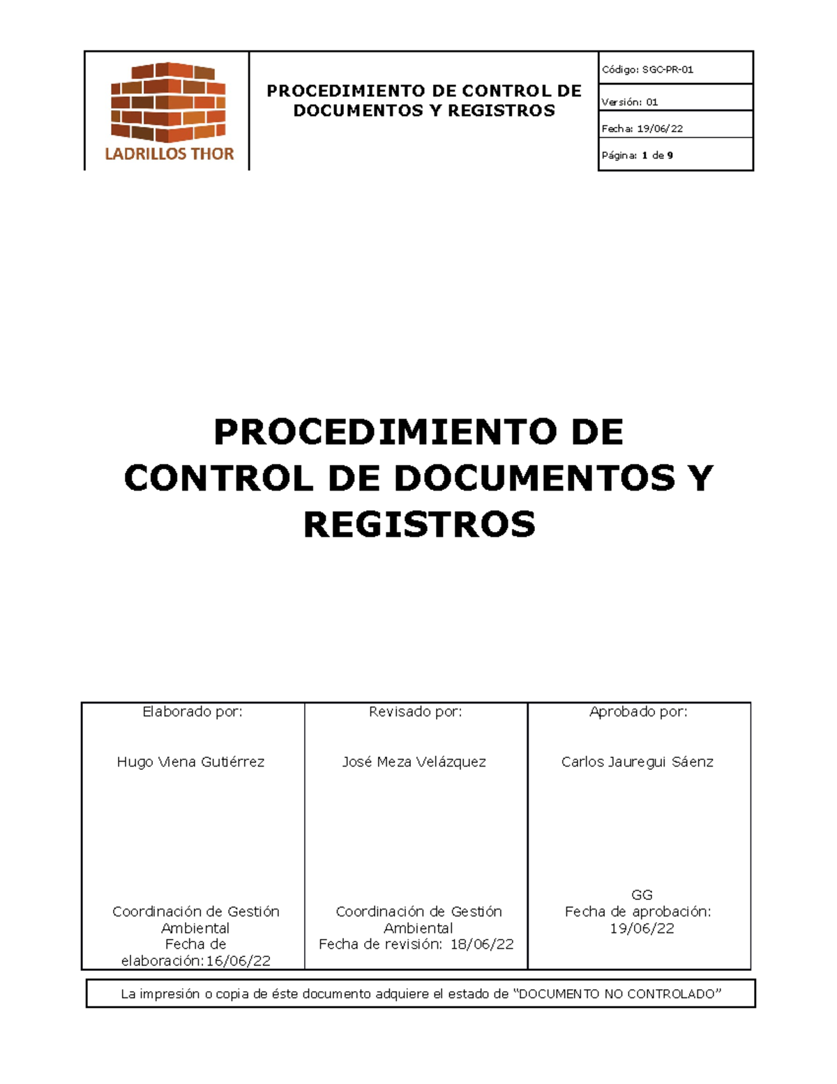SGC-PCR-01-Proc. Control de Documentos y Registros - PROCEDIMIENTO DE CONTROL DE DOCUMENTOS Y ...