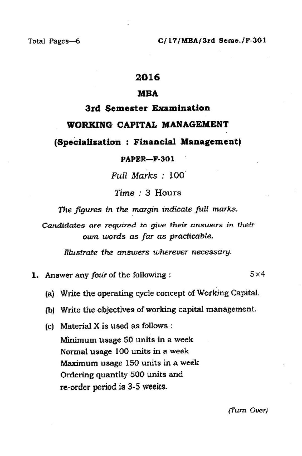 MBA-301F - Question Papers - MBA-General Management Papers - Studocu