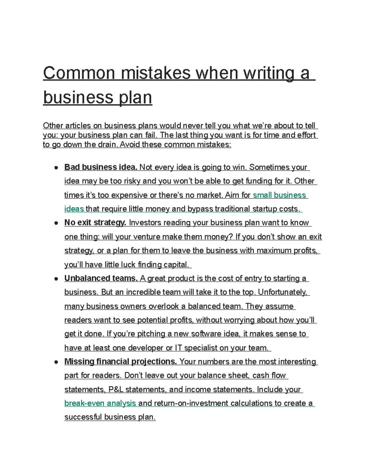 Common mistakes when writing a business plan - Common mistakes when ...