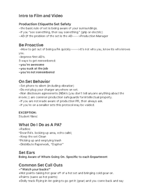 Intro to Film and Video Notes - Intro to Film and Video Notes Selecting ...