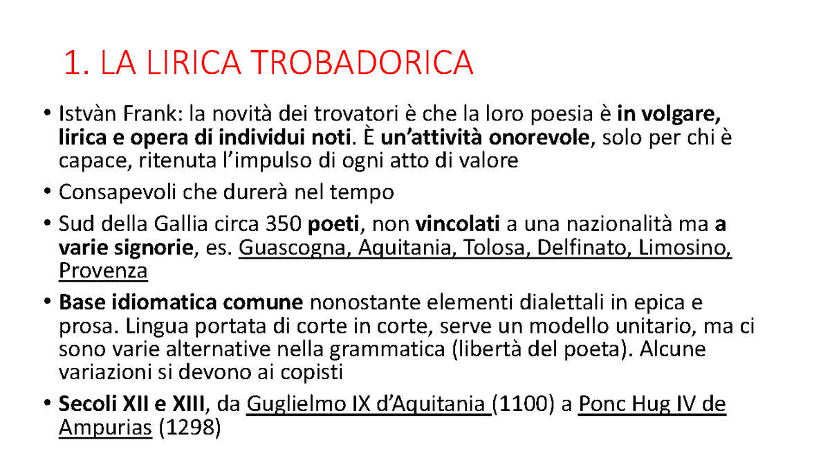 Leggere i trovatori martin de riquer capitoli da 1 a 5 - 1. LA LIRICA ...