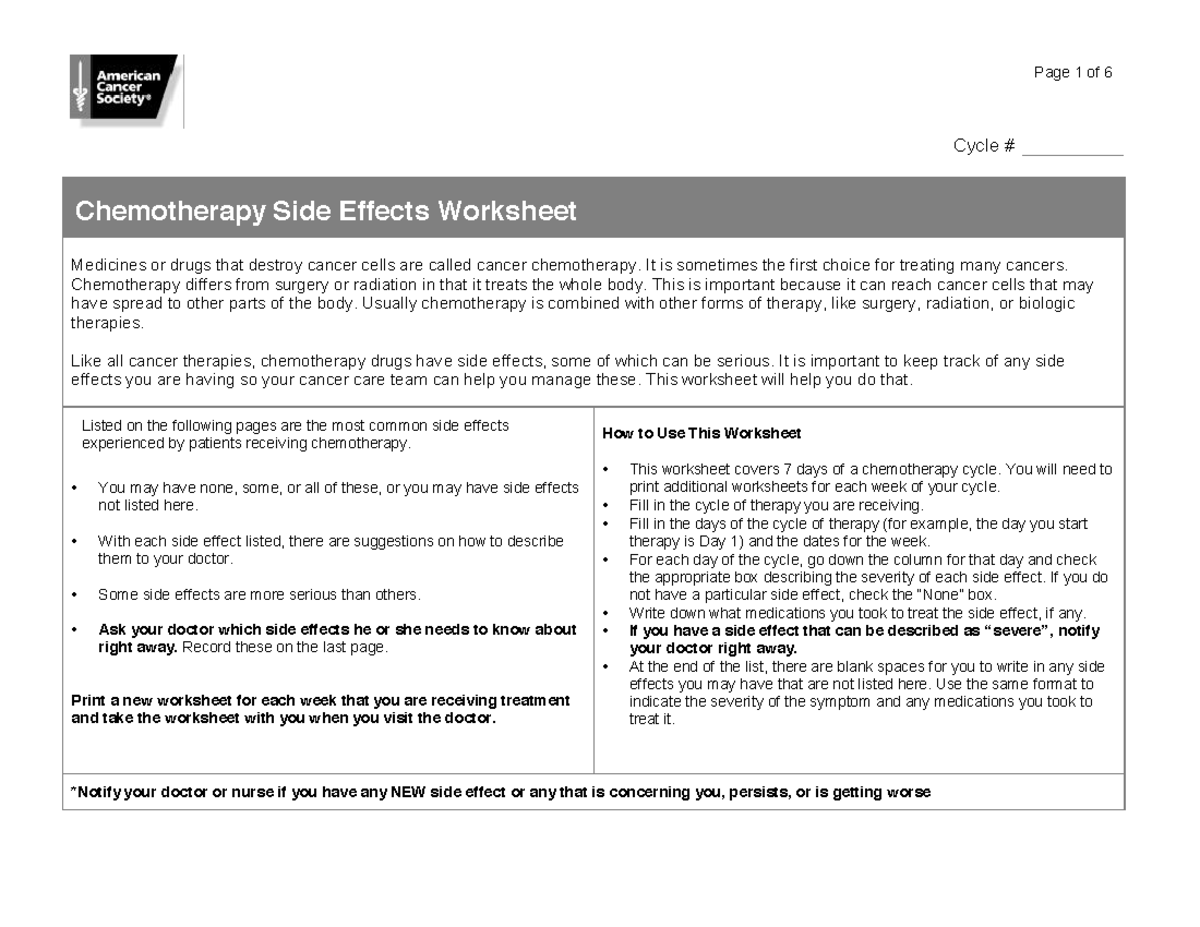 092812 Supplement 1ACS SE - Page 1 of 6 Cycle Chemotherapy Side Effects ...