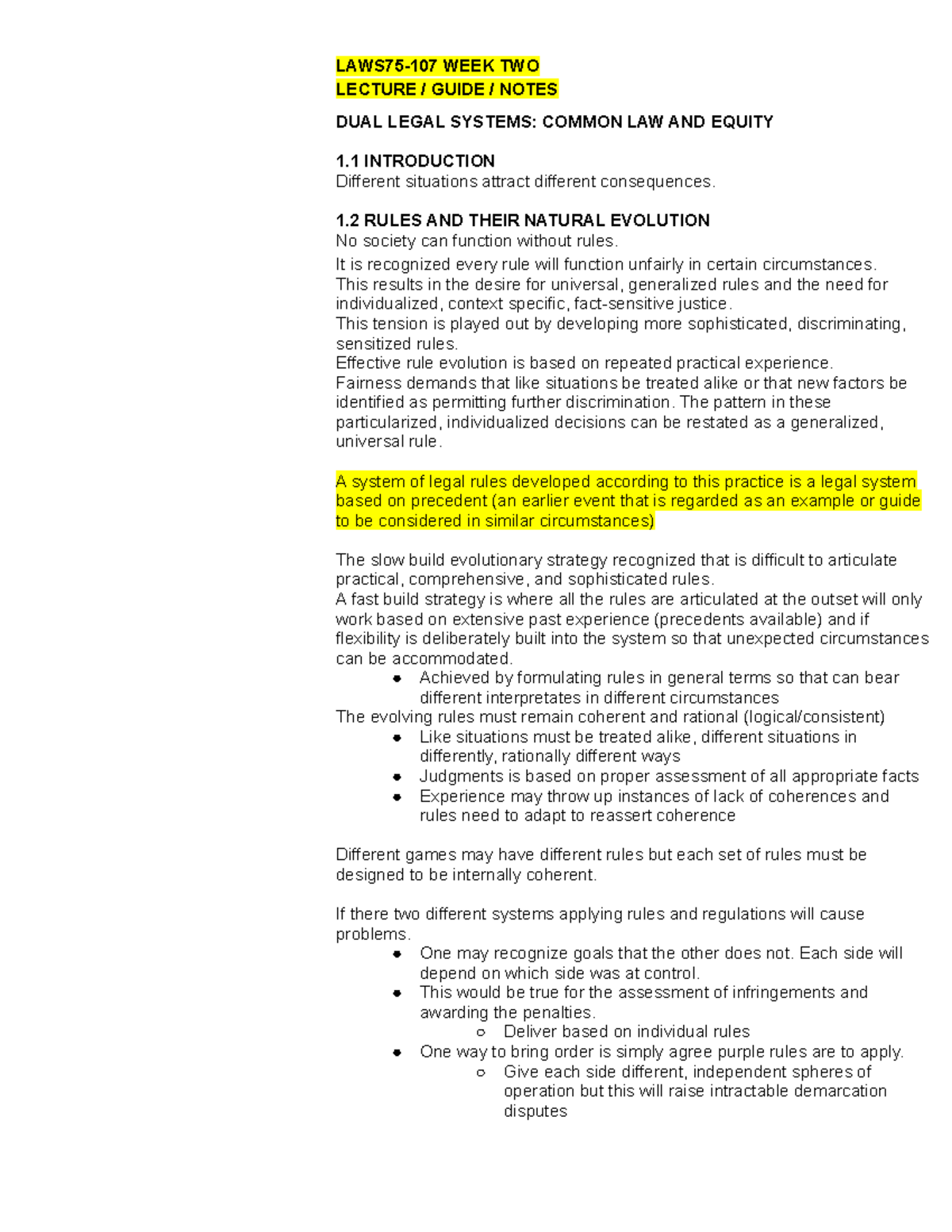 LAWS75-107 WEEK TWO Notes - LECTURE / GUIDE / NOTES DUAL LEGAL SYSTEMS ...