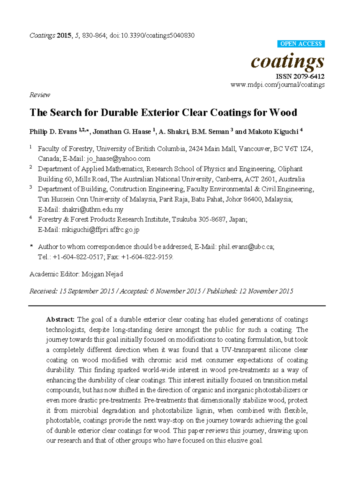 The Search for Durable Exterior Clear Coatings for - Coatings 2015 , 5 ...