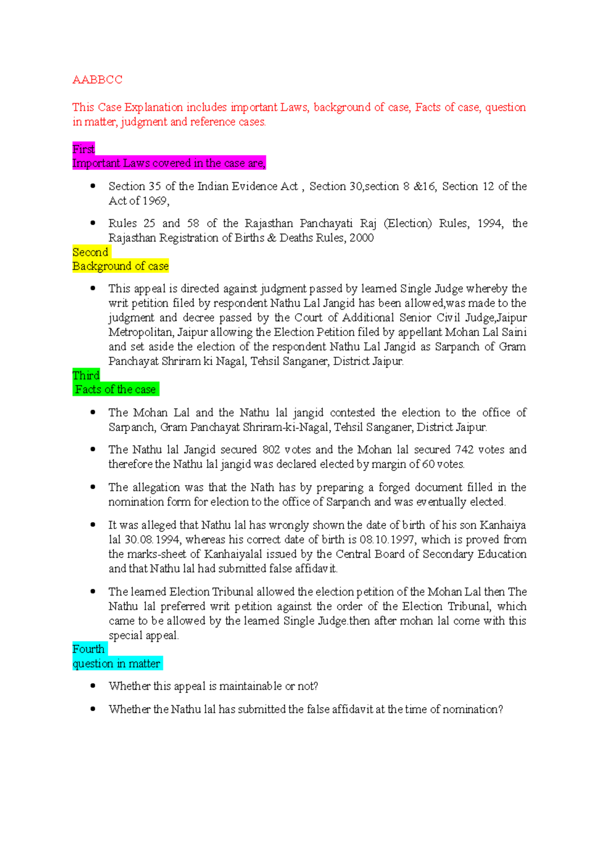 Case explaination - HCRJ 228 - AABBCC This Case Explanation includes ...