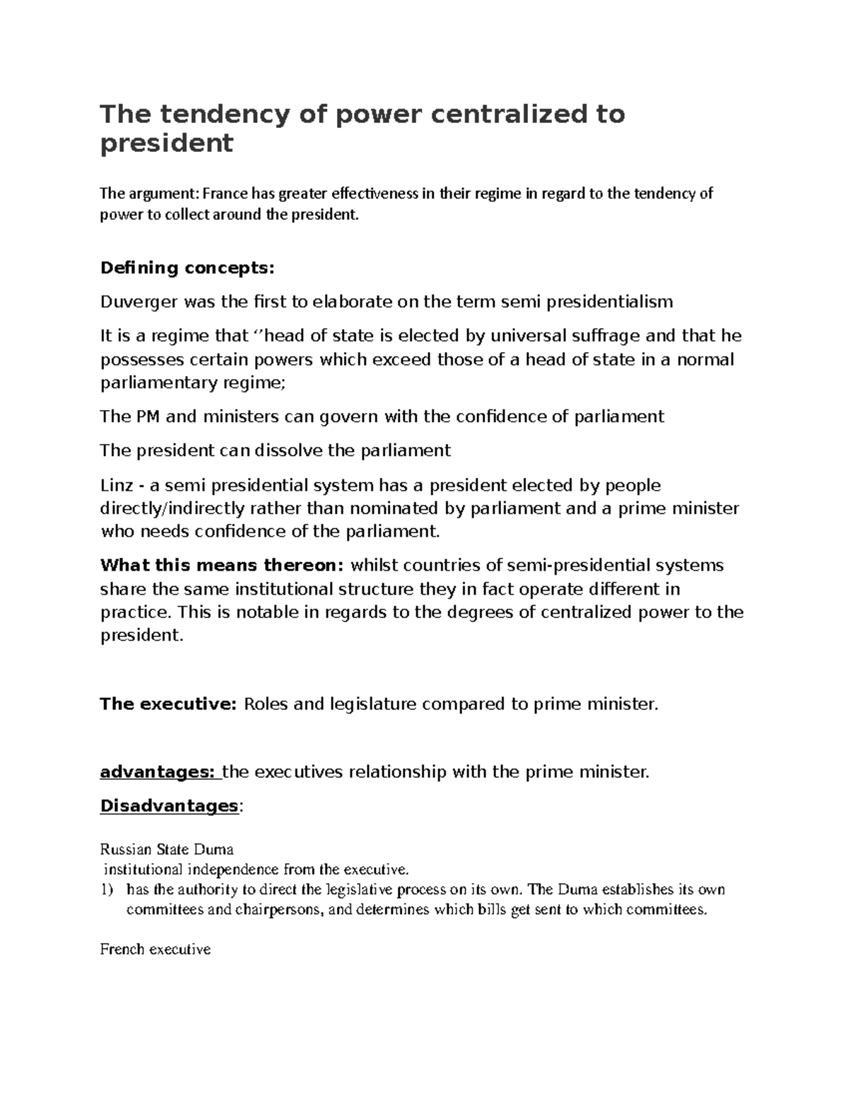 The tendency of power centralized to president - The tendency of power ...