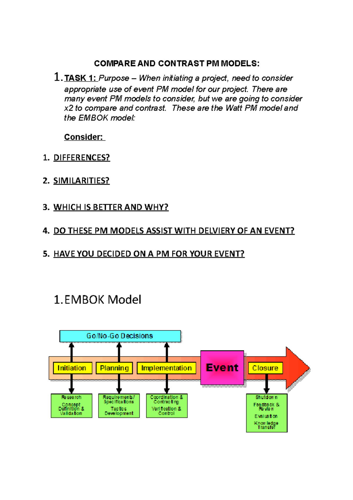 Week 3- PM workshop - Student Handout on PM task 1 - COMPARE AND ...