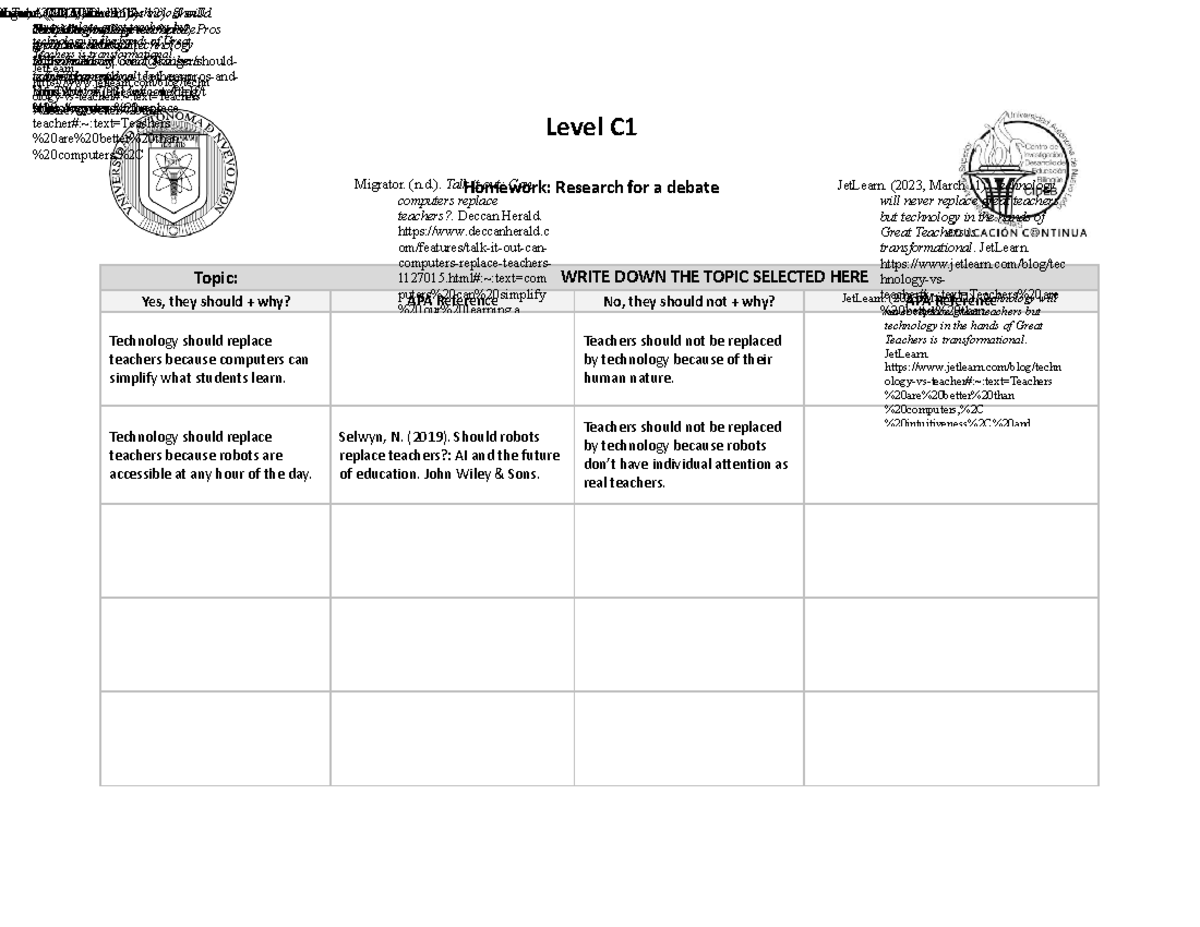 Salazar Diego - Research for a debate Homework - Level C Homework ...
