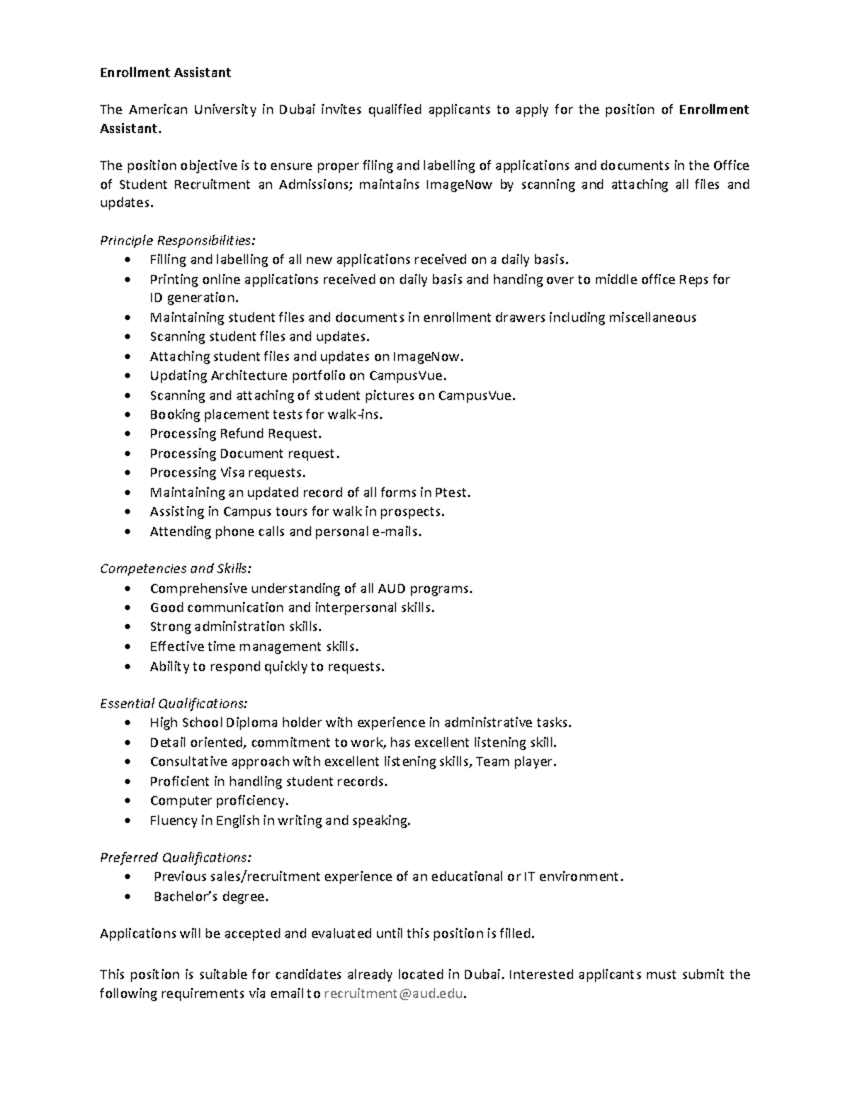 Job ad enrollment assistant 2024 - Enrollment Assistant The American ...