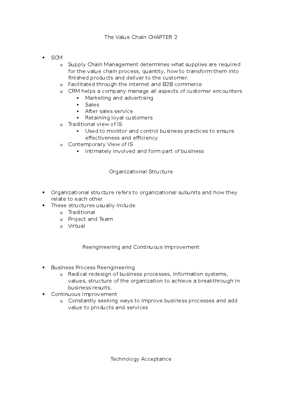 The Value Chain Chapter 2 - The Value Chain CHAPTER 2 SCM o Supply ...