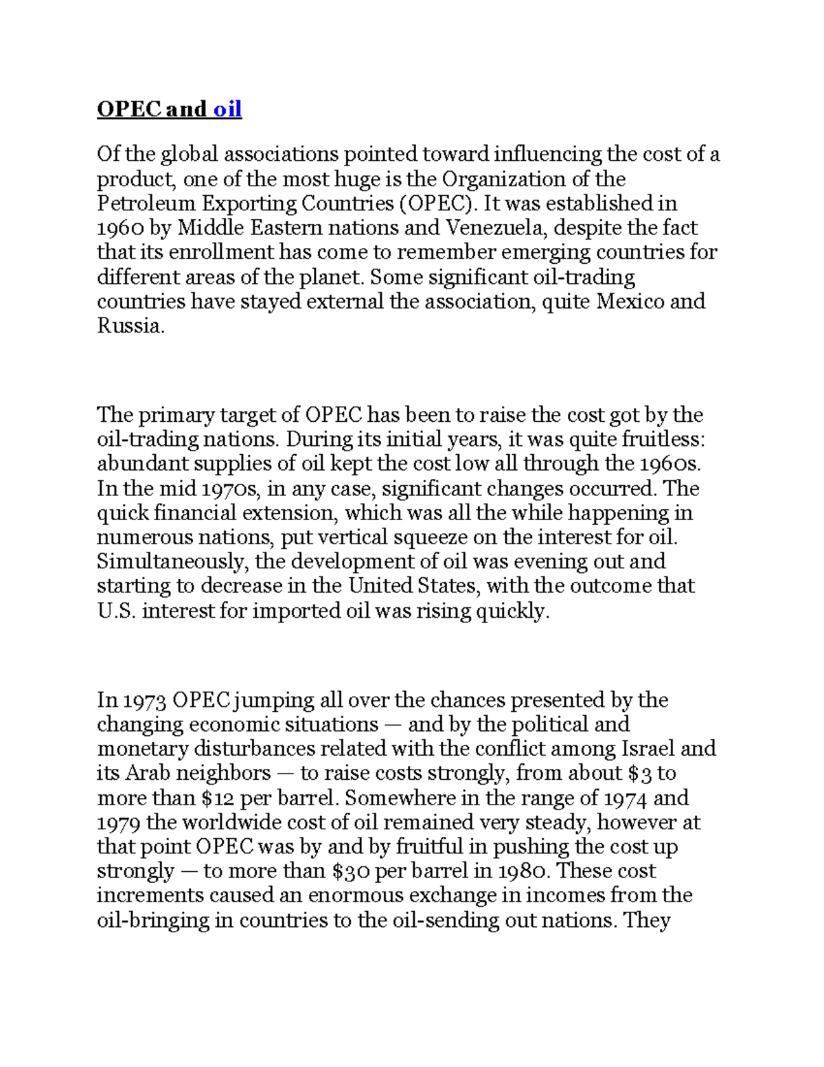 OPEC and - OPEC and - OPEC and oil Of the global associations pointed ...