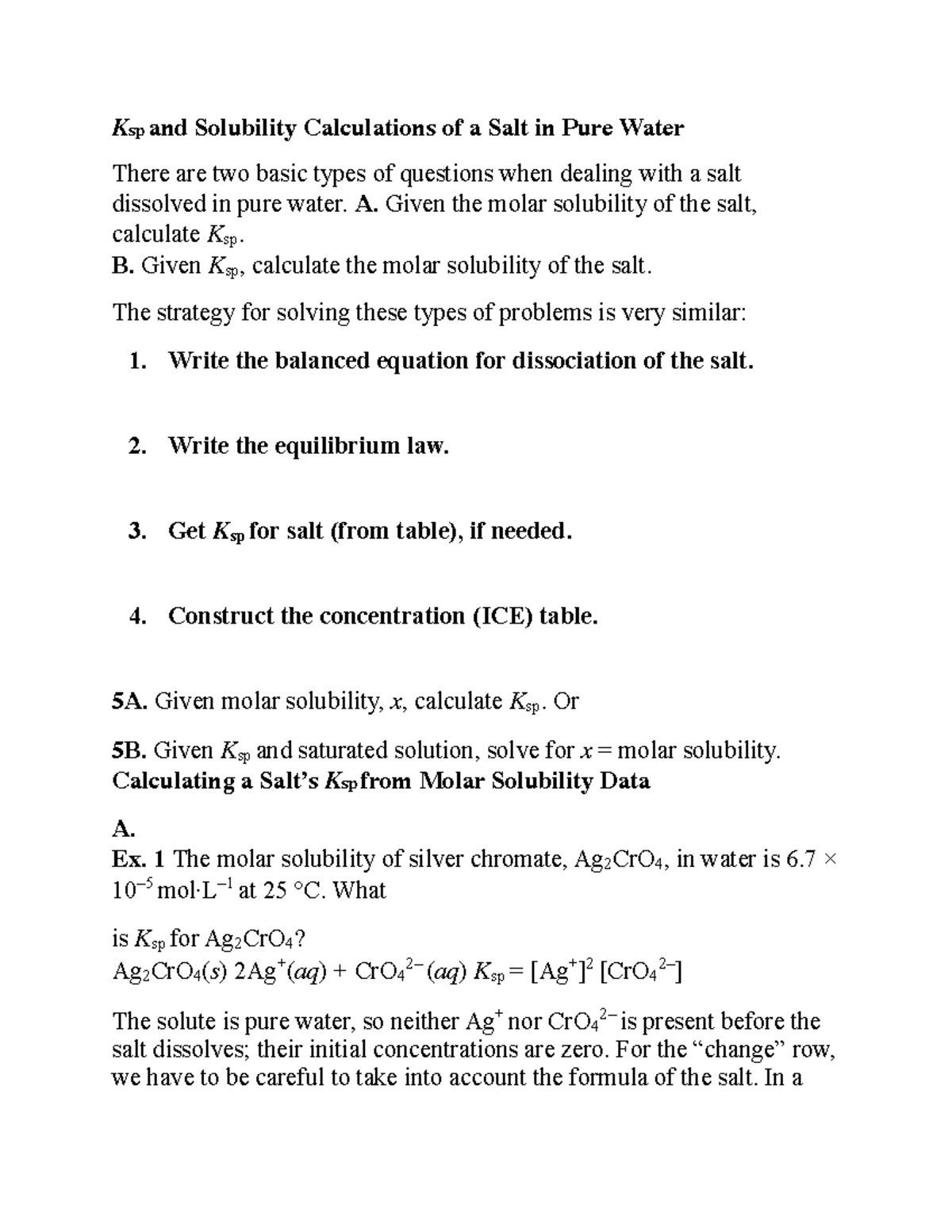 Salts - General Chemistry - Ksp and Solubility Calculations of a Salt ...