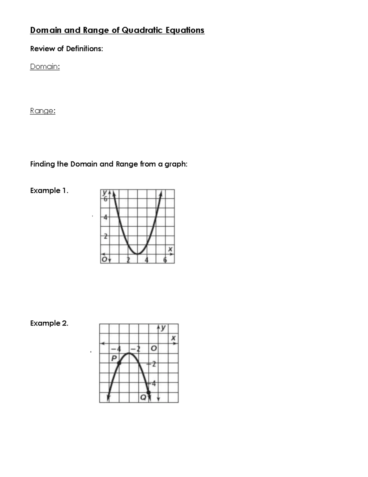Domain and Range of Quadratics-2021 practice - MATH 1066 - ECU - Studocu