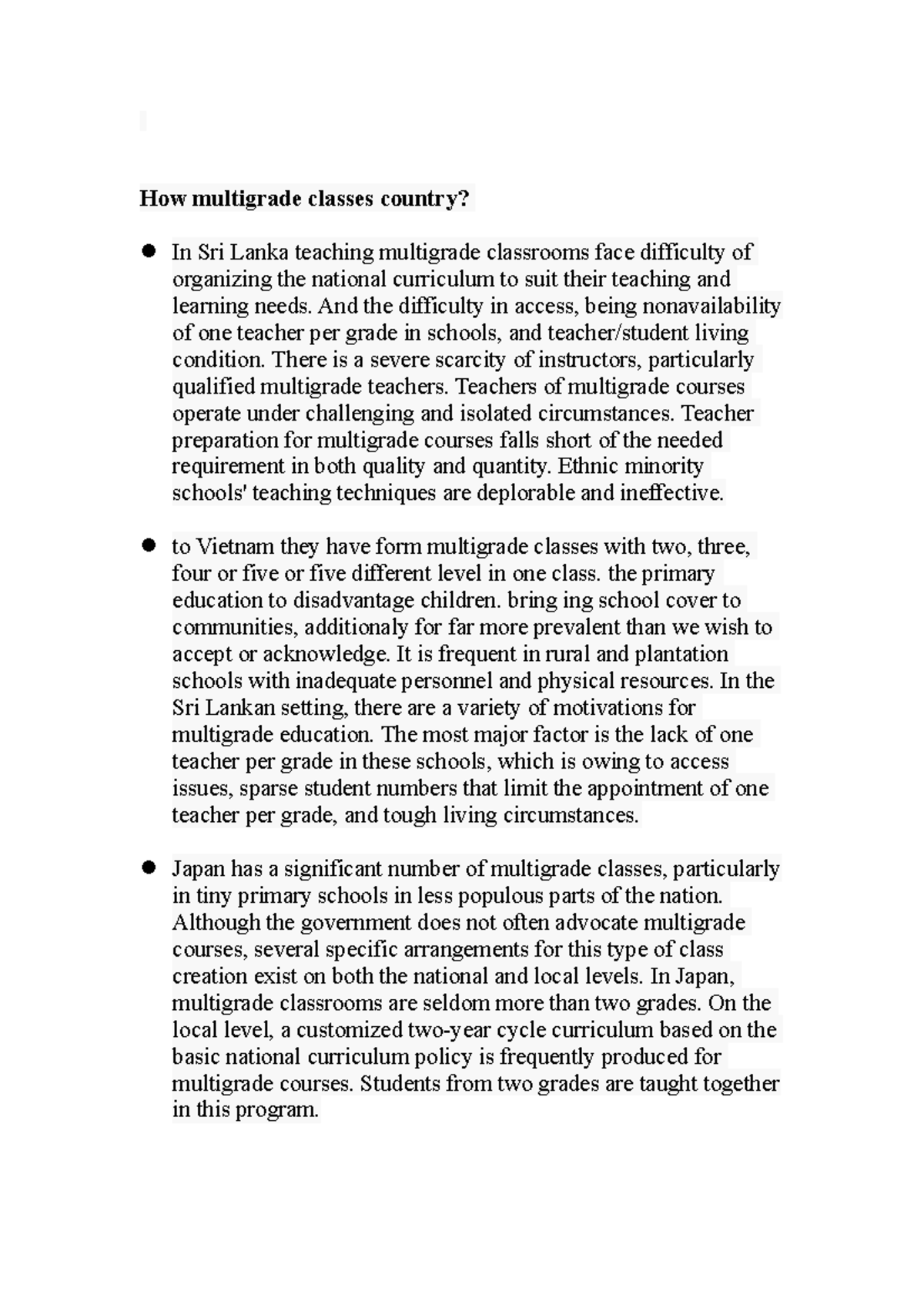 Multigrade classes in different country - How multigrade classes ...