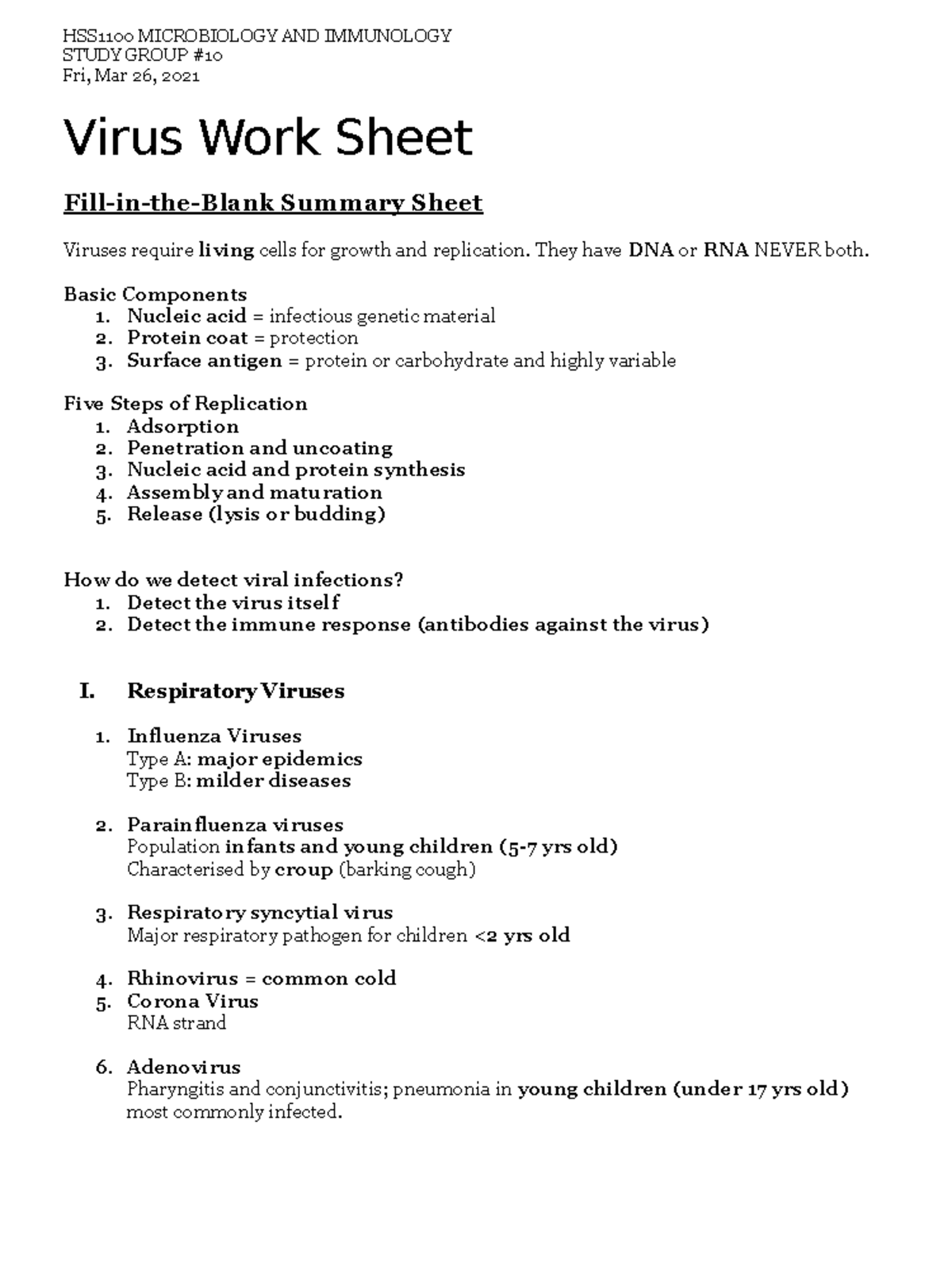 Virus Worksheet Additional Test Bank - STUDY GROUP # Fri, Mar 26, 2021 ...
