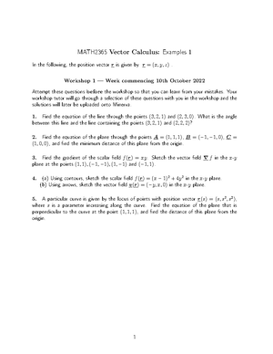 MATH2365 - Examples 5 - MATH2365 Vector Calculus: Examples 5 Workshop 8 ...
