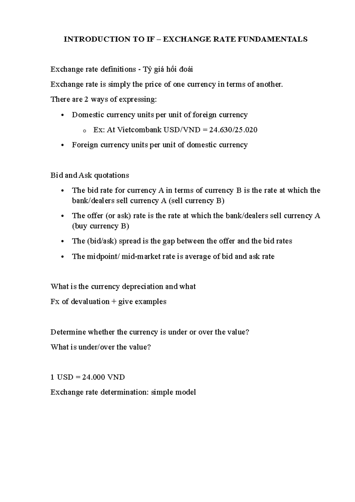 Chapter 1 - Intro TO IF, Exchange RATE Fundamentals - INTRODUCTION TO ...