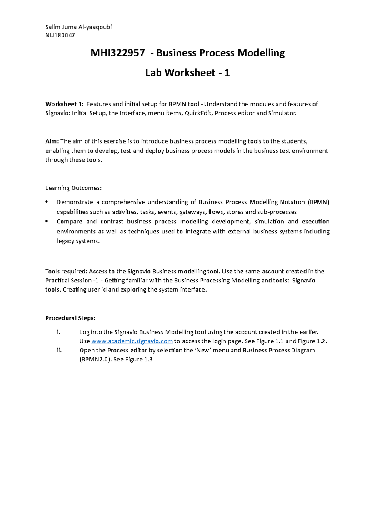 BPM Worksheet 1-2022 - NU MHI322957 - Business Process Modelling Lab ...