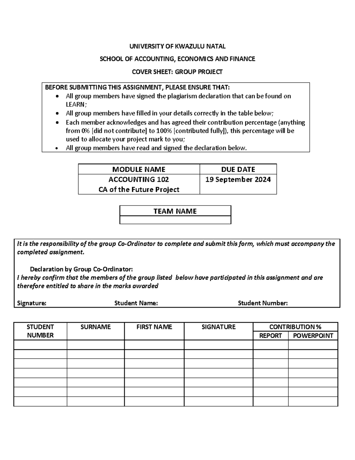 Group cover page - UNIVERSITY OF KWAZULU NATAL SCHOOL OF ACCOUNTING ...