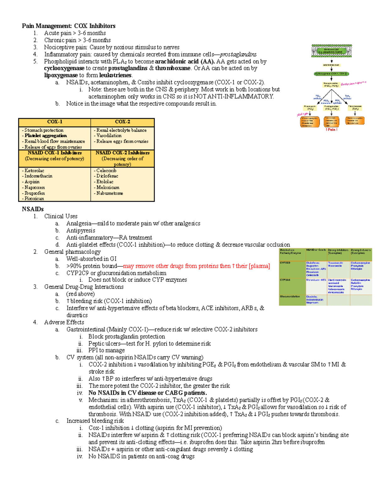 Pharm Pain Management - Pain Management: COX Inhibitors 1. Acute pain ...