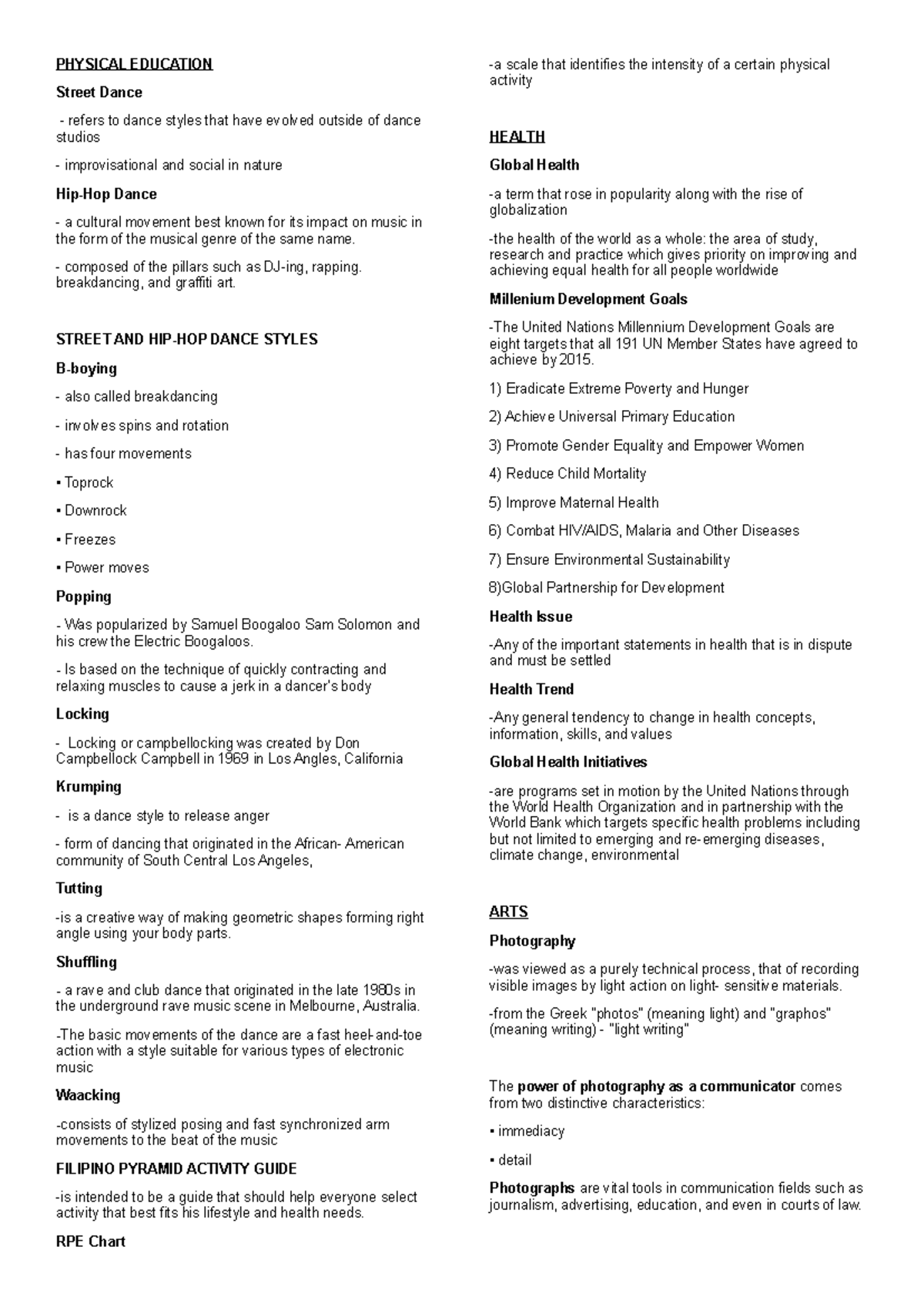 Reviewer Mapeh - PHYSICAL EDUCATION Street Dance - refers to dance ...