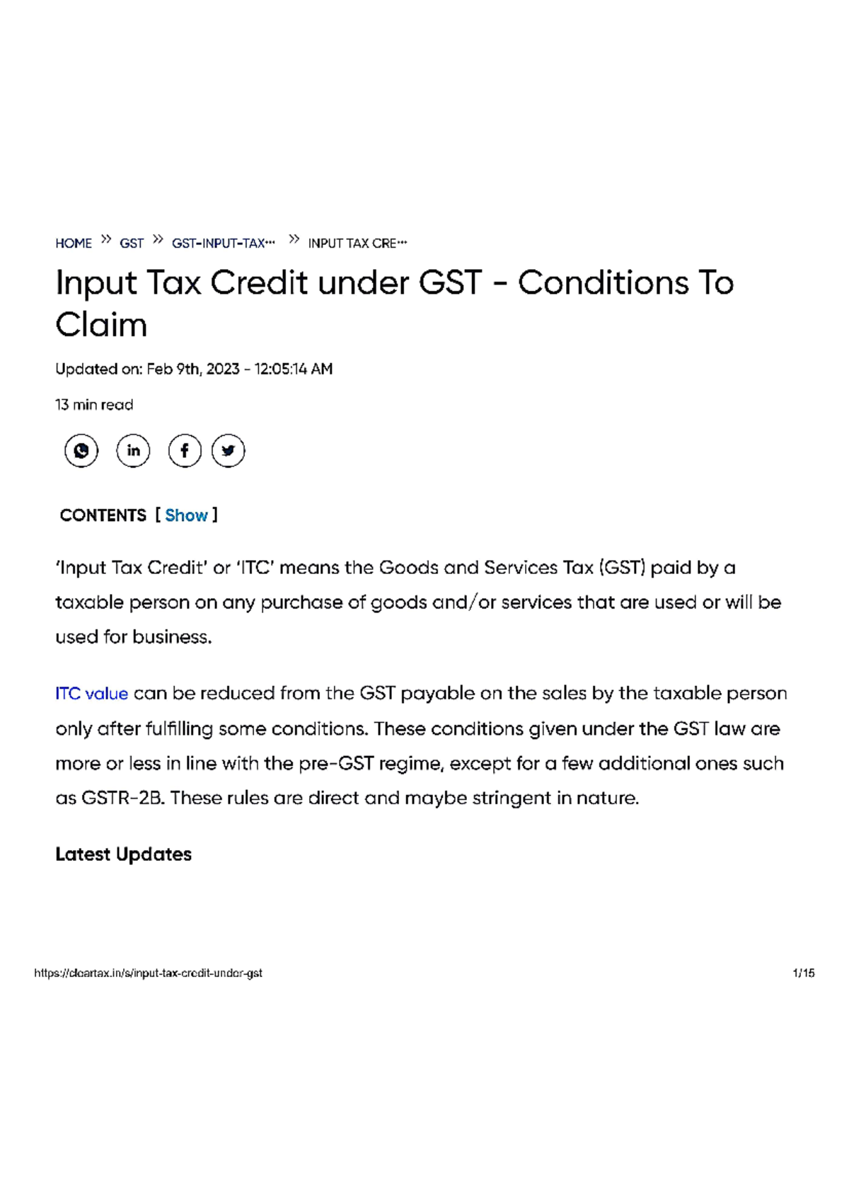 Input tax credit - Good - Law of Taxation - Studocu