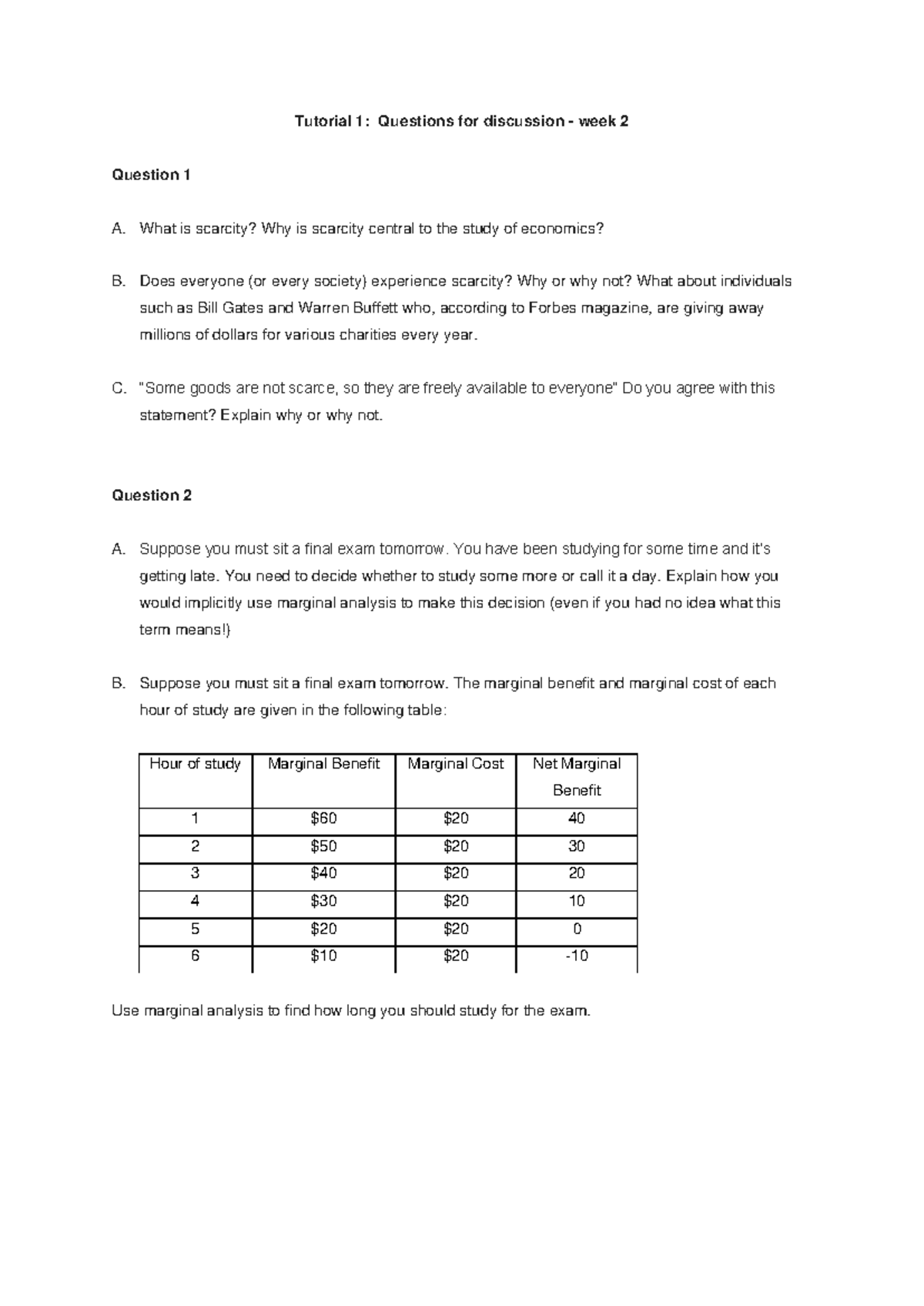 Tutorial 1 week 2 - notes - Tutorial 1 : Questions for discussion ...