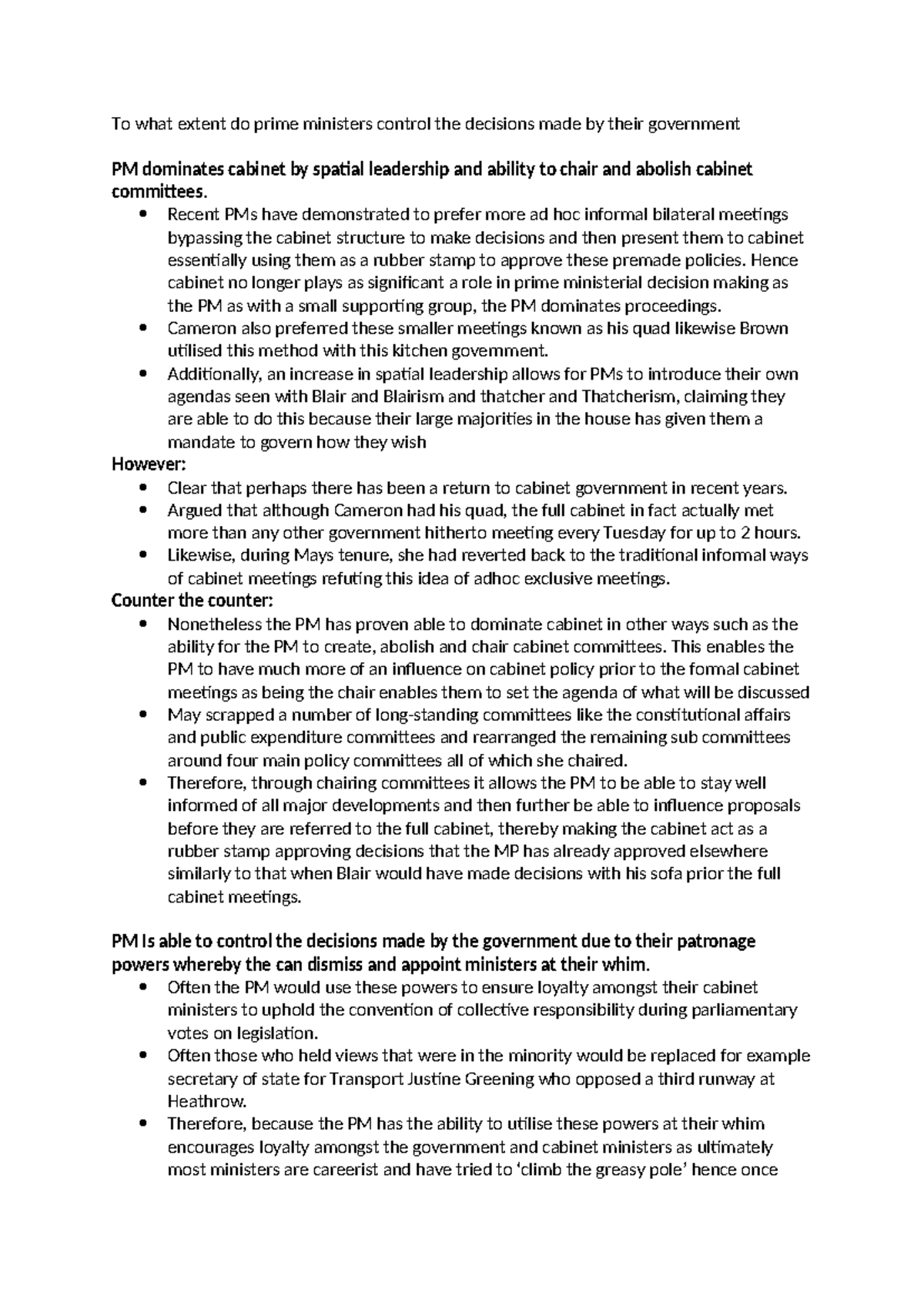 To what extent do prime ministers control the decisions made by their ...