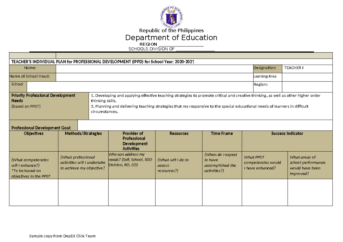 IPPD template for teachers - Republic of the Philippines Department of ...
