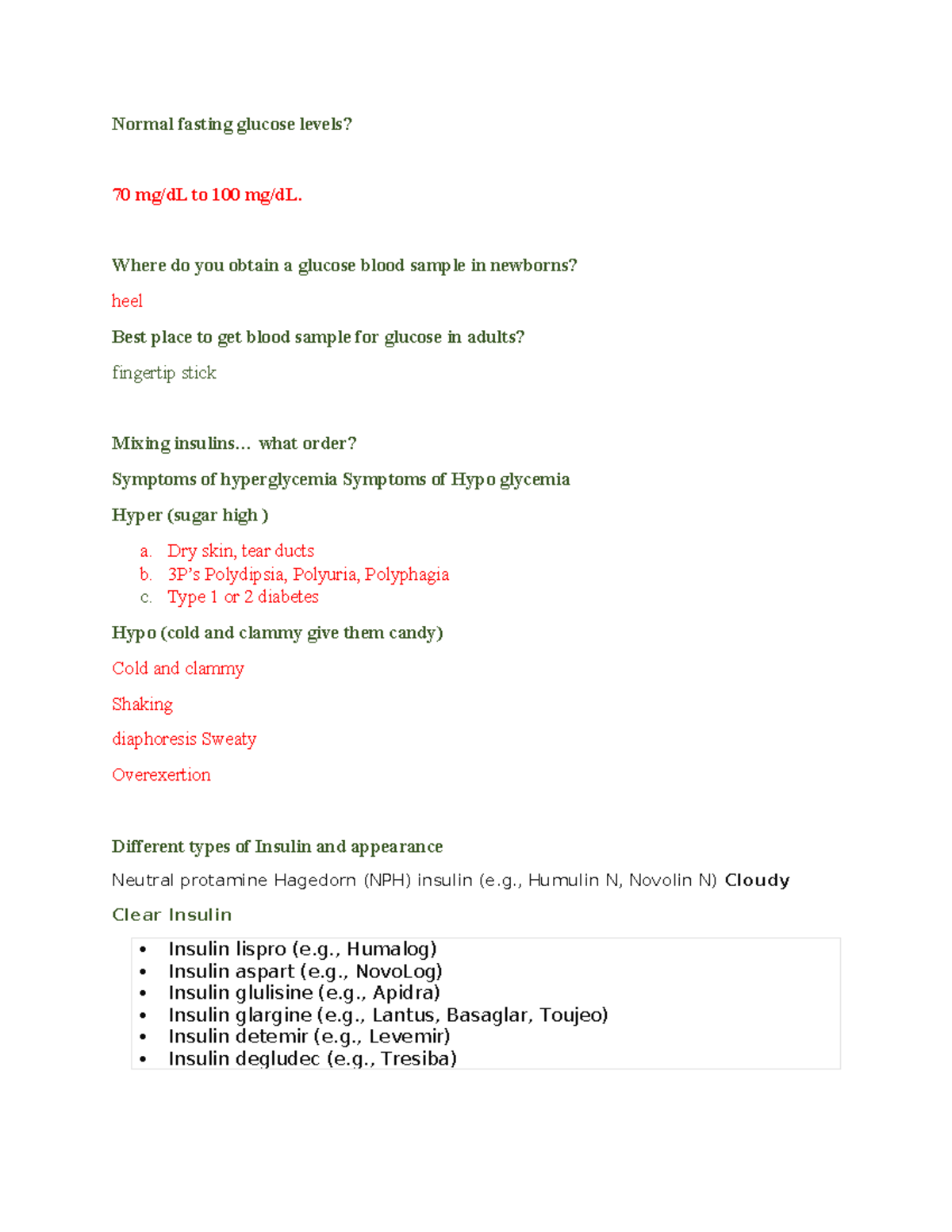 PNS 1 Module 8 study guide - Normal fasting glucose levels? 70 mg/dL to ...