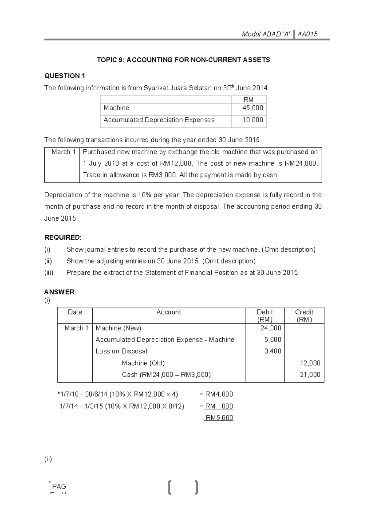 Topic 9 - Lecturer Edition - PAG TOPIC 9: ACCOUNTING FOR NON-CURRENT ...