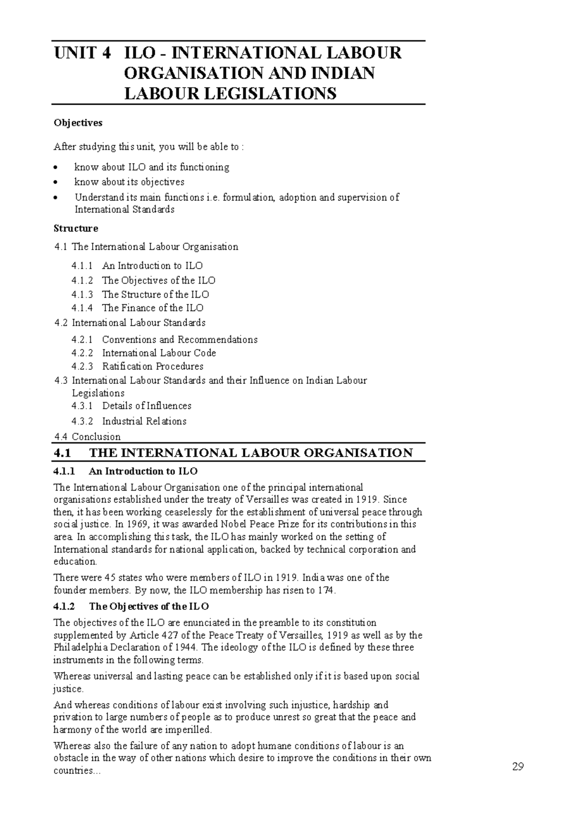 Unit-4 ILO AND ROLE OF ILO - ILO – International Labour Organisation ...