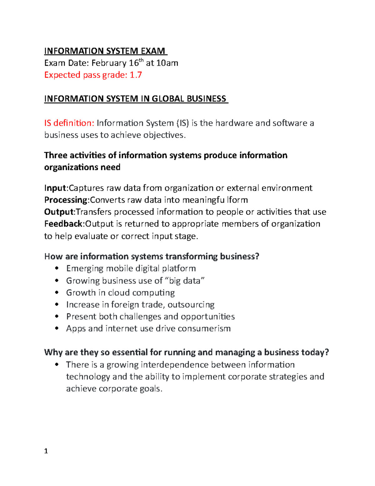 Information System EXAM - INFORMATION SYSTEM EXAM Exam Date: February ...