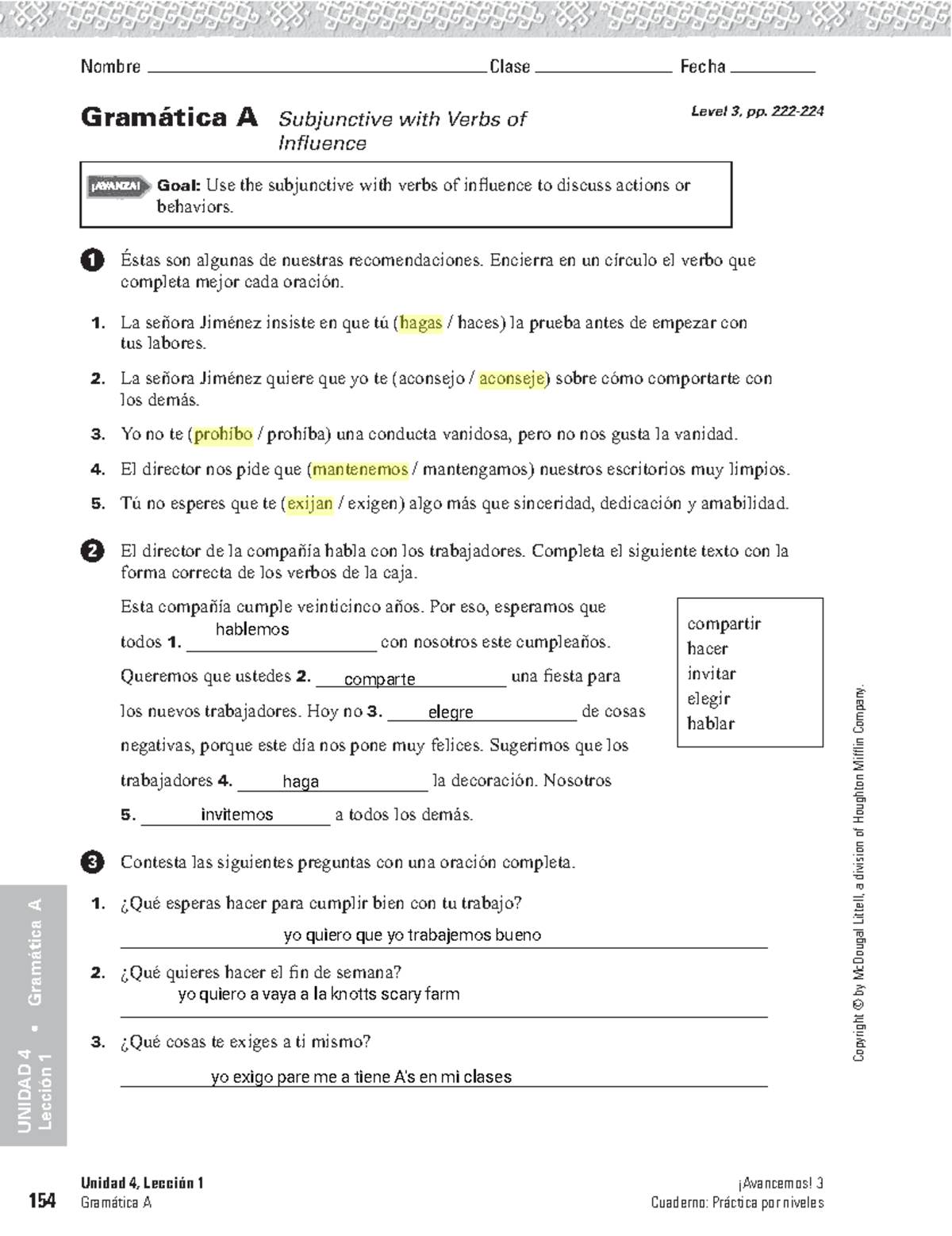 Kami Export - Josh Geevarghese - WB pgs. 154-156 Subjunctive with verbs ...