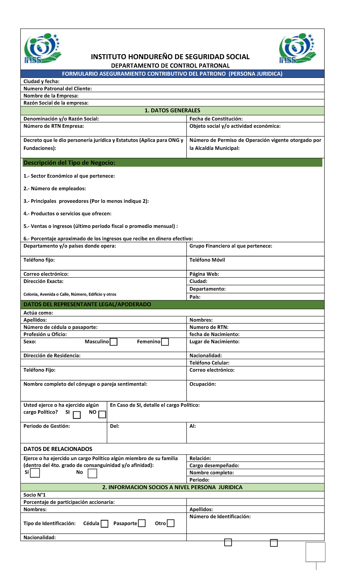 Formulario Aseguramiento P - INSTITUTO HONDUREÑO DE SEGURIDAD SOCIAL ...