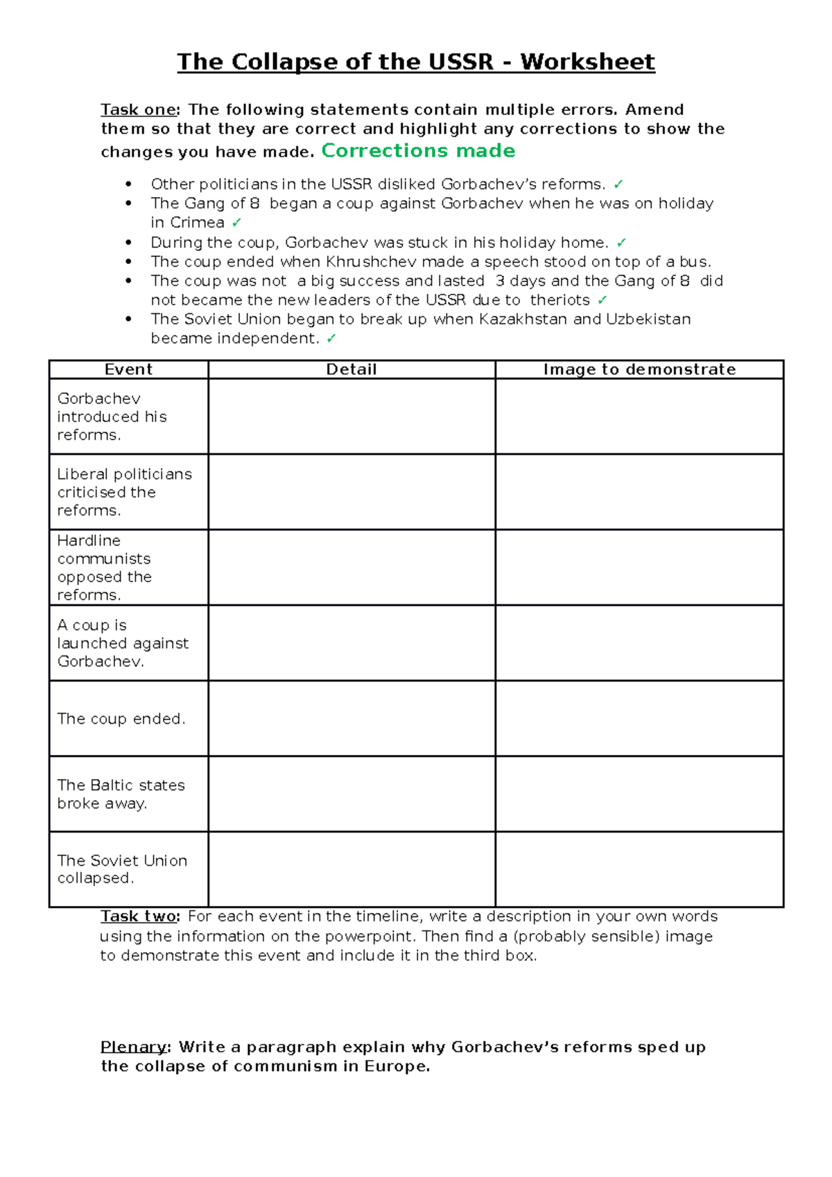 Collapse of the USSR worksheet - The Collapse of the USSR - Worksheet ...