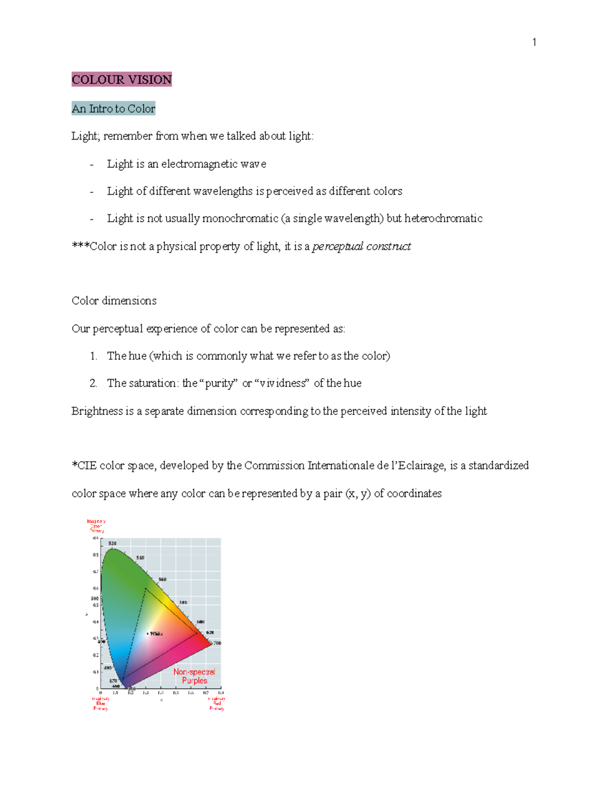 363 colour vision - COLOUR VISION An Intro to Color Light; remember ...