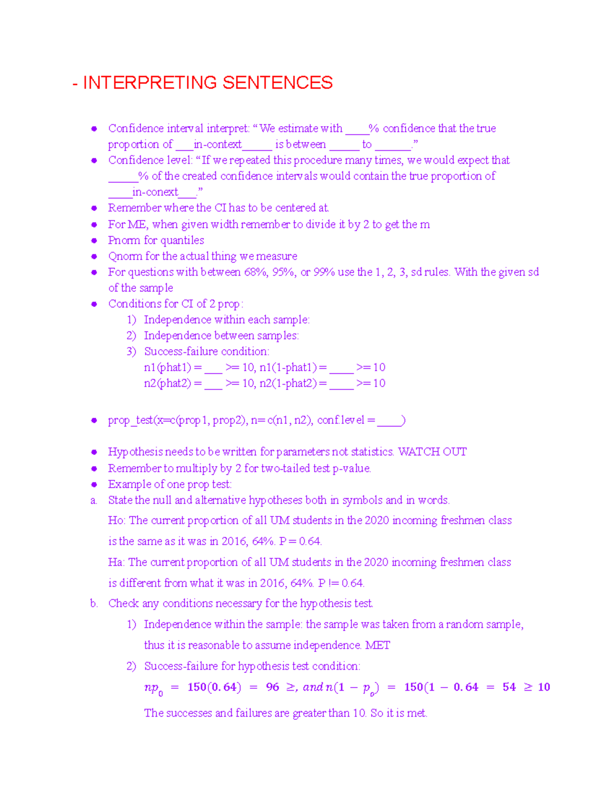 - Interpreting Sentences - Stats250 - U-M - Studocu