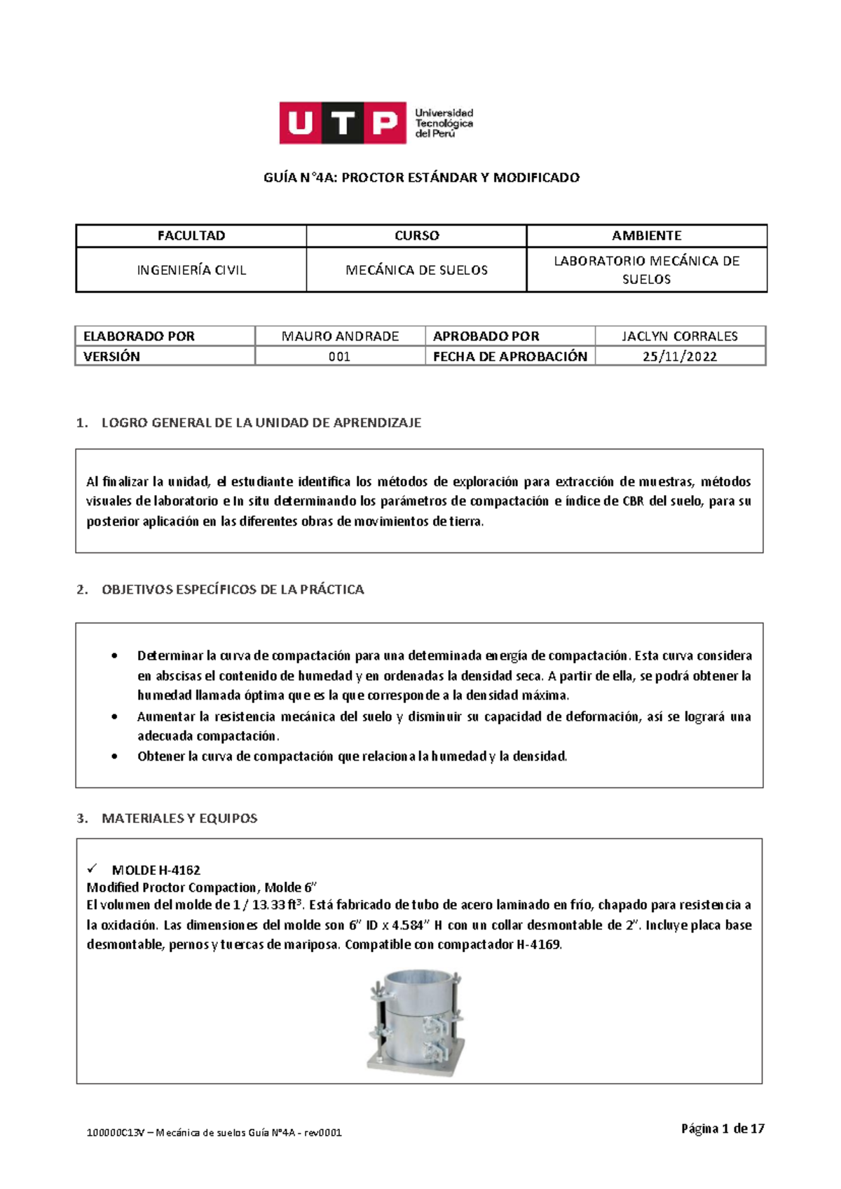 Protor estandar y modificado - GUÍA N°4A: PROCTOR ESTÁNDAR Y MODIFICADO ...