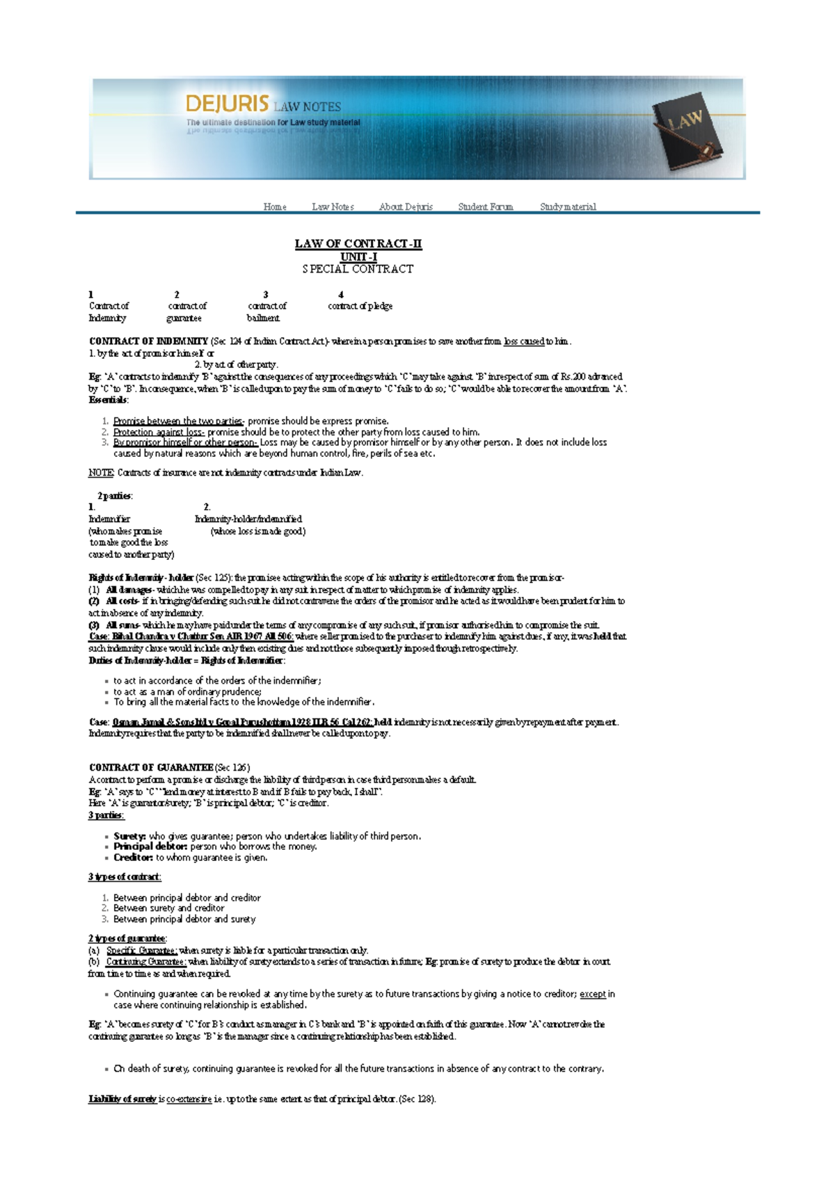 Contract-II Notes - Home Law Notes About Dejuris Student Forum Study ...
