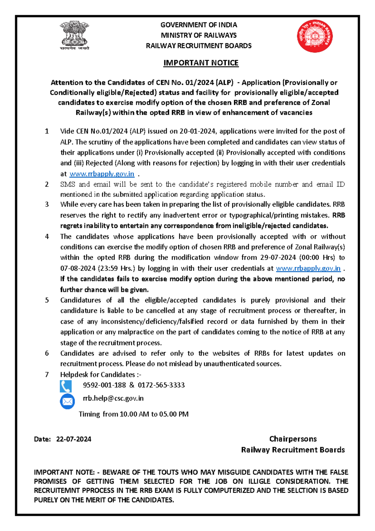 Attention to the Candidates of CEN No. 012024 (ALP) - GOVERNMENT OF ...